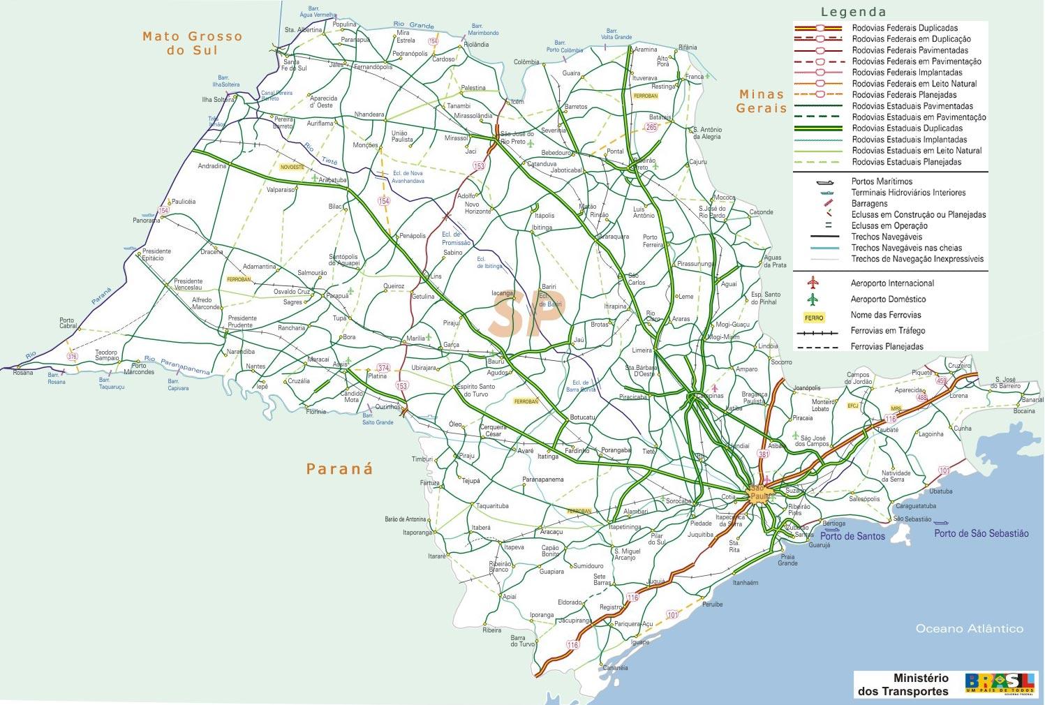 Plan autoroutes São Paulo - Carte autoroutes São Paulo (Brésil)